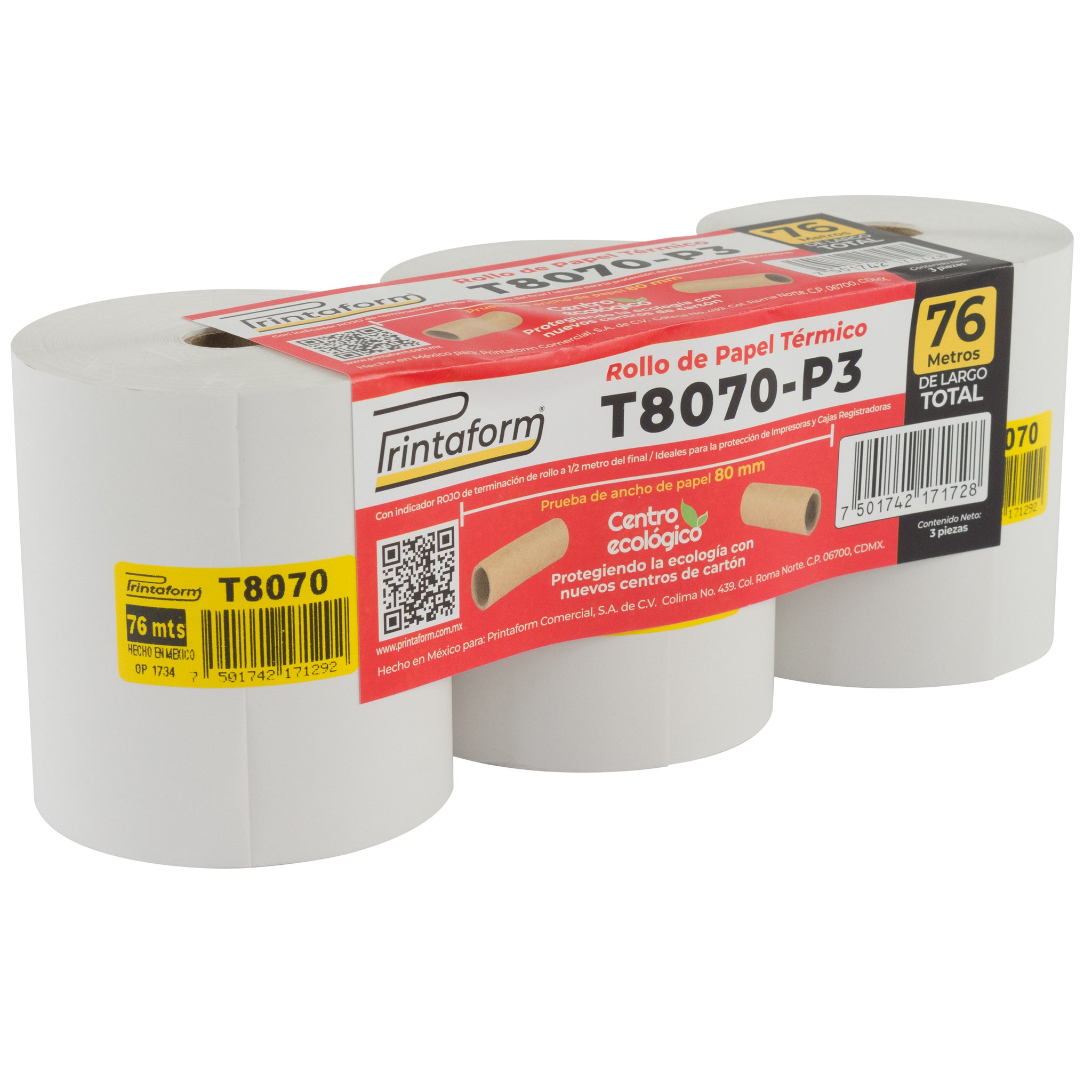Rollo Térmico 80mm x 68mts, T8070-3/48 | Printaform